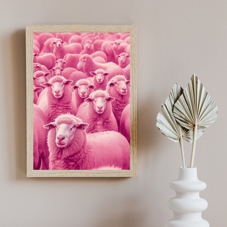 Pink Sheep Print for Toilet Wall Art Print Funny Preppy Print ...