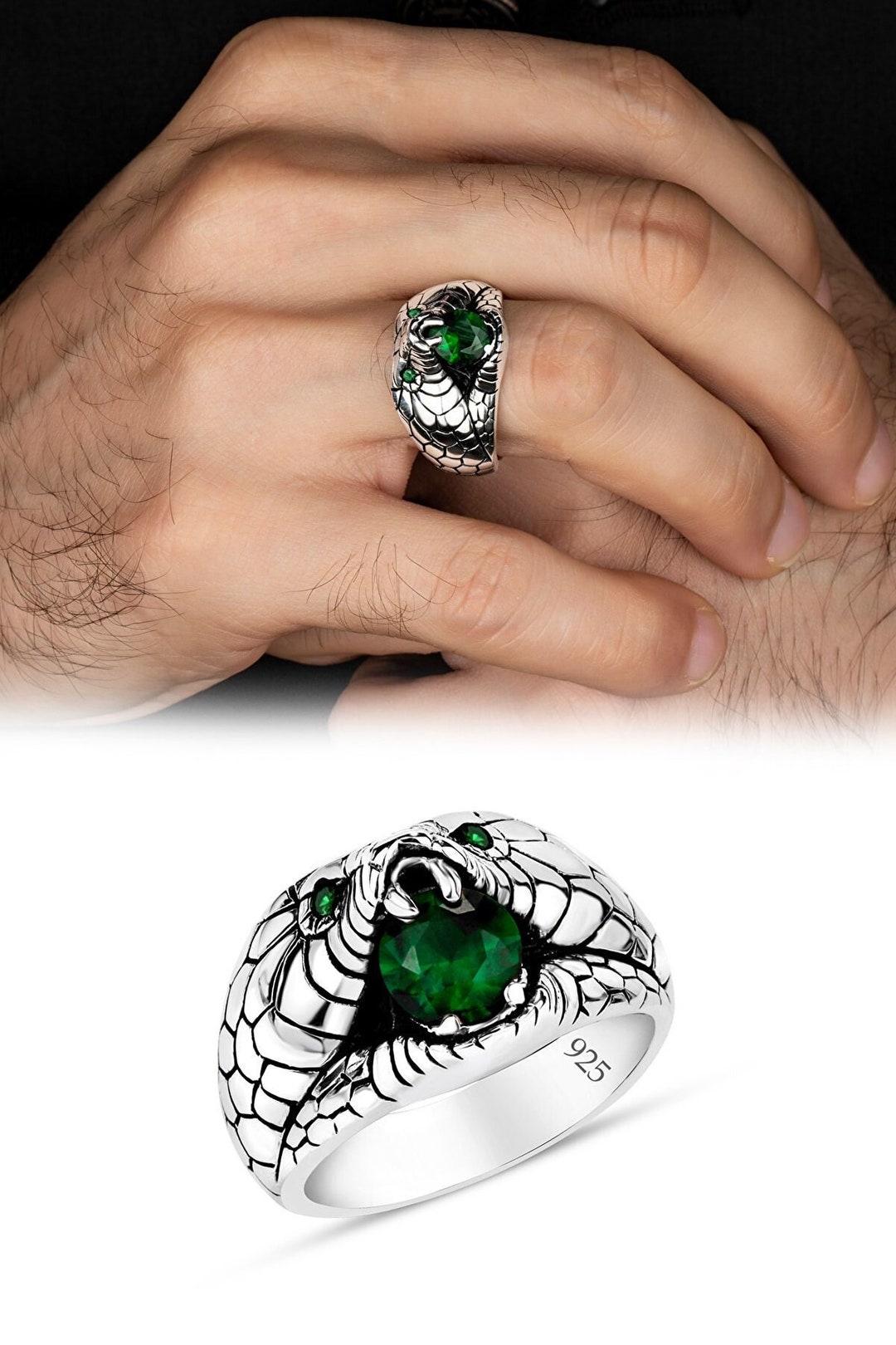 Snake Ring Sterling Silver Diamond Snake Ring Green Snake Ring Gemstone Snake Ring Snake Ring ...