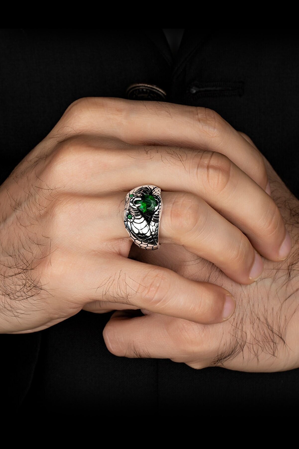 Snake Ring Sterling Silver Diamond Snake Ring Green Snake Ring Gemstone ...