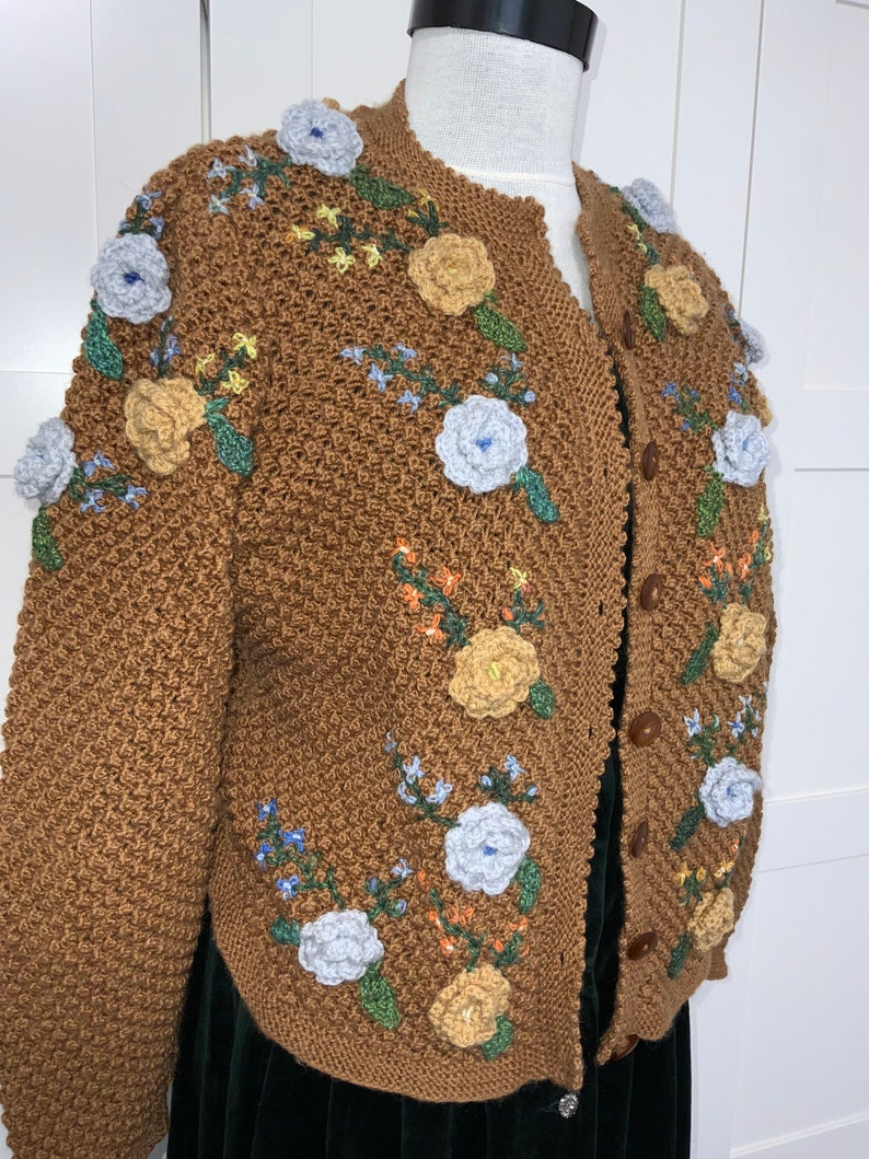 Popcorn Austrian Cardigan Wool Embroidered Knitted Folk Jacket Austria ...