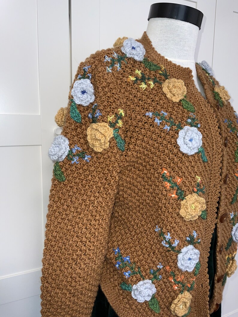 Popcorn Austrian Cardigan Wool Embroidered Knitted Folk Jacket Austria ...