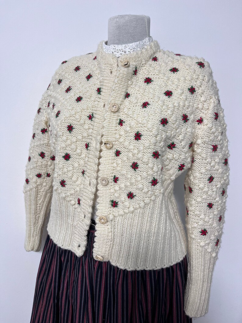 M L Austrian Cardigan Wool Embroidered Knitted Folk Jacket Austria ...