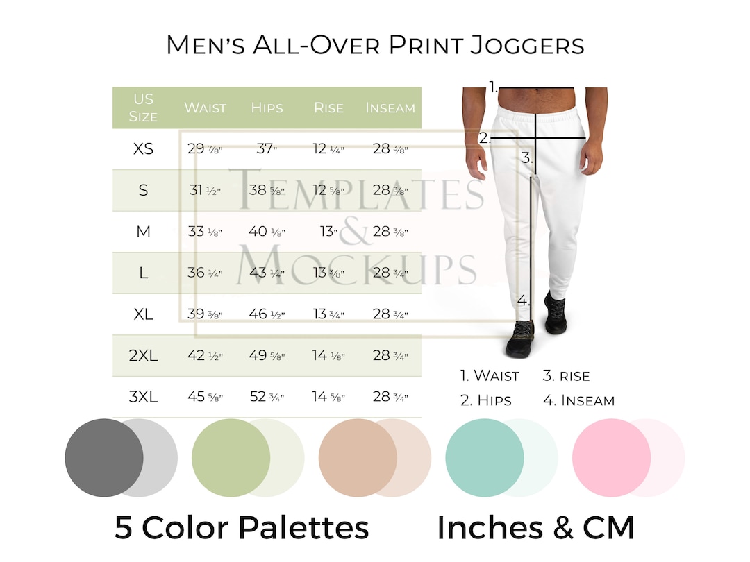 Instant Download Men's All-over Print Joggers Size Chart, Professional ...