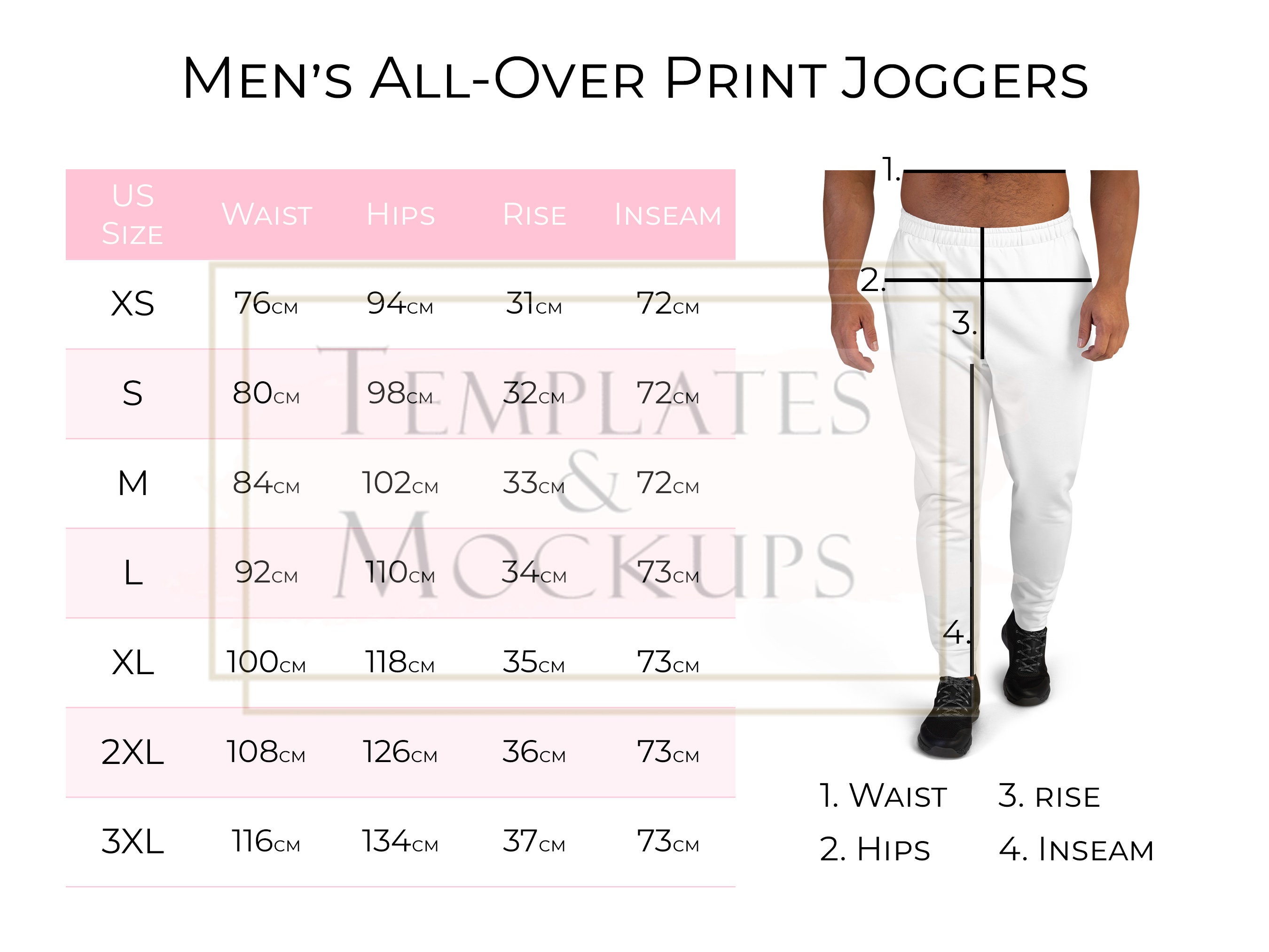 Instant Download Men's All-over Print Joggers Size Chart, Professional ...