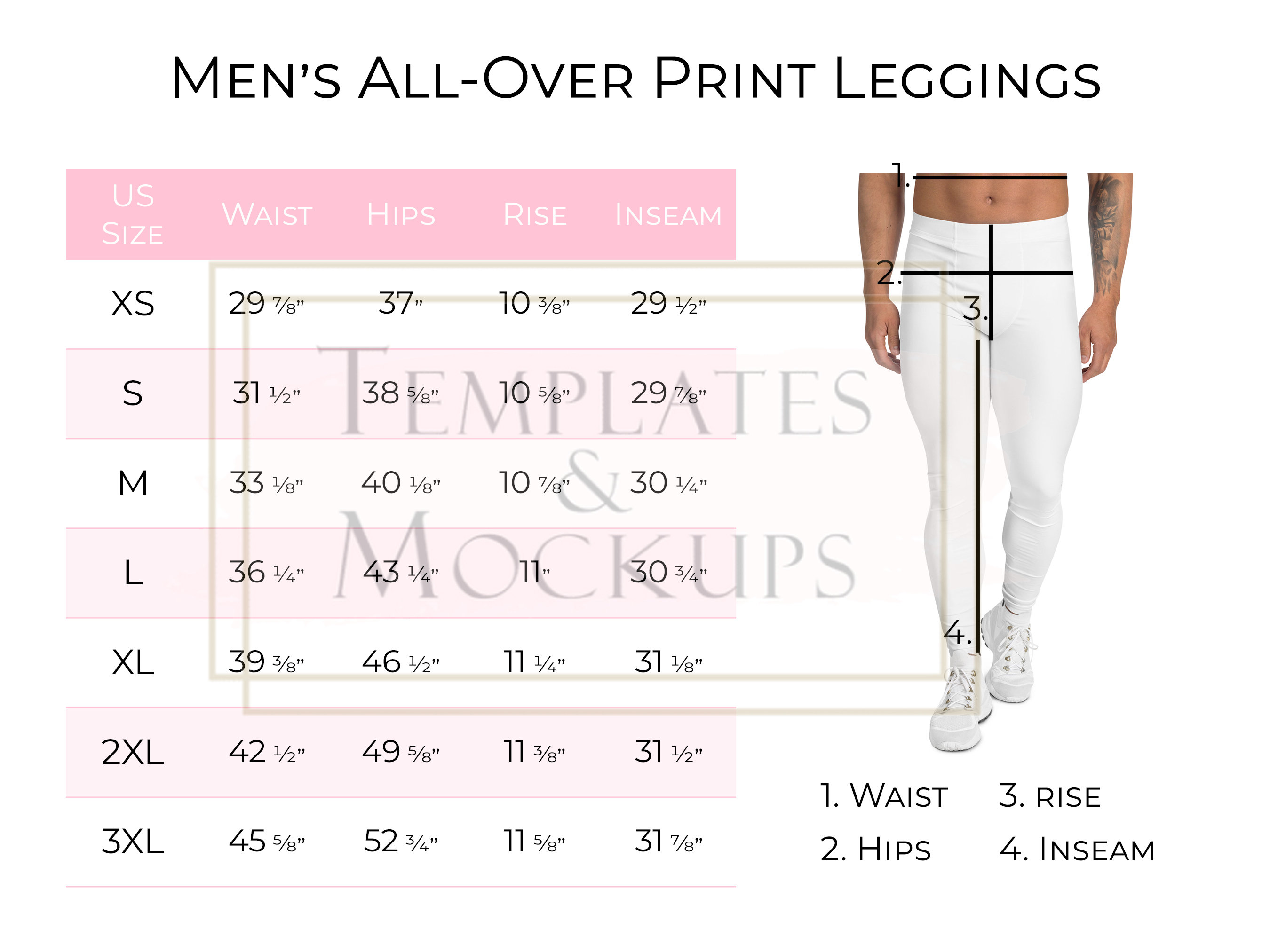 Instant Download Men's All-over Print Leggings Size Chart, Printful AOP ...