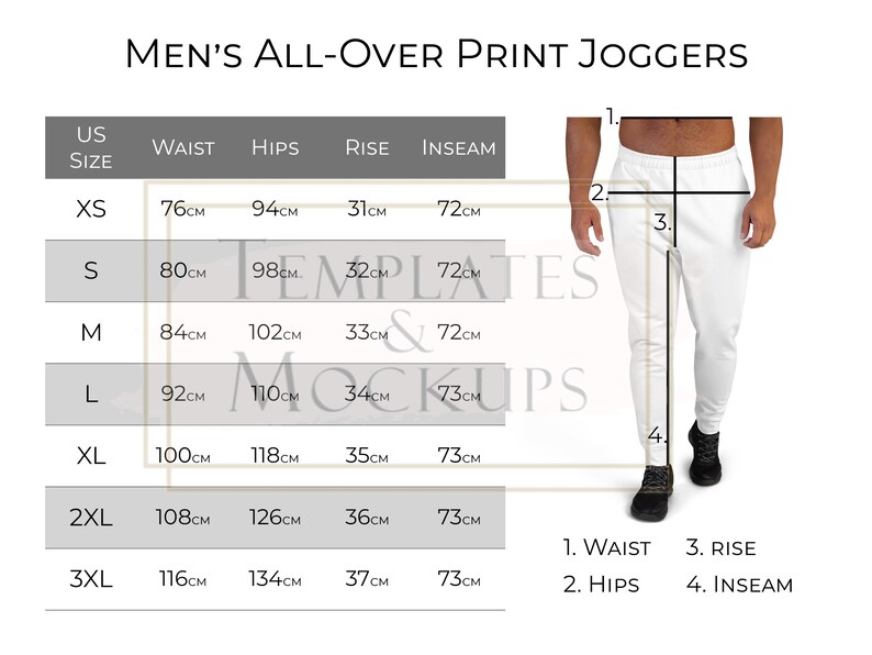 Instant Download Men's All-over Print Joggers Size Chart, Professional ...
