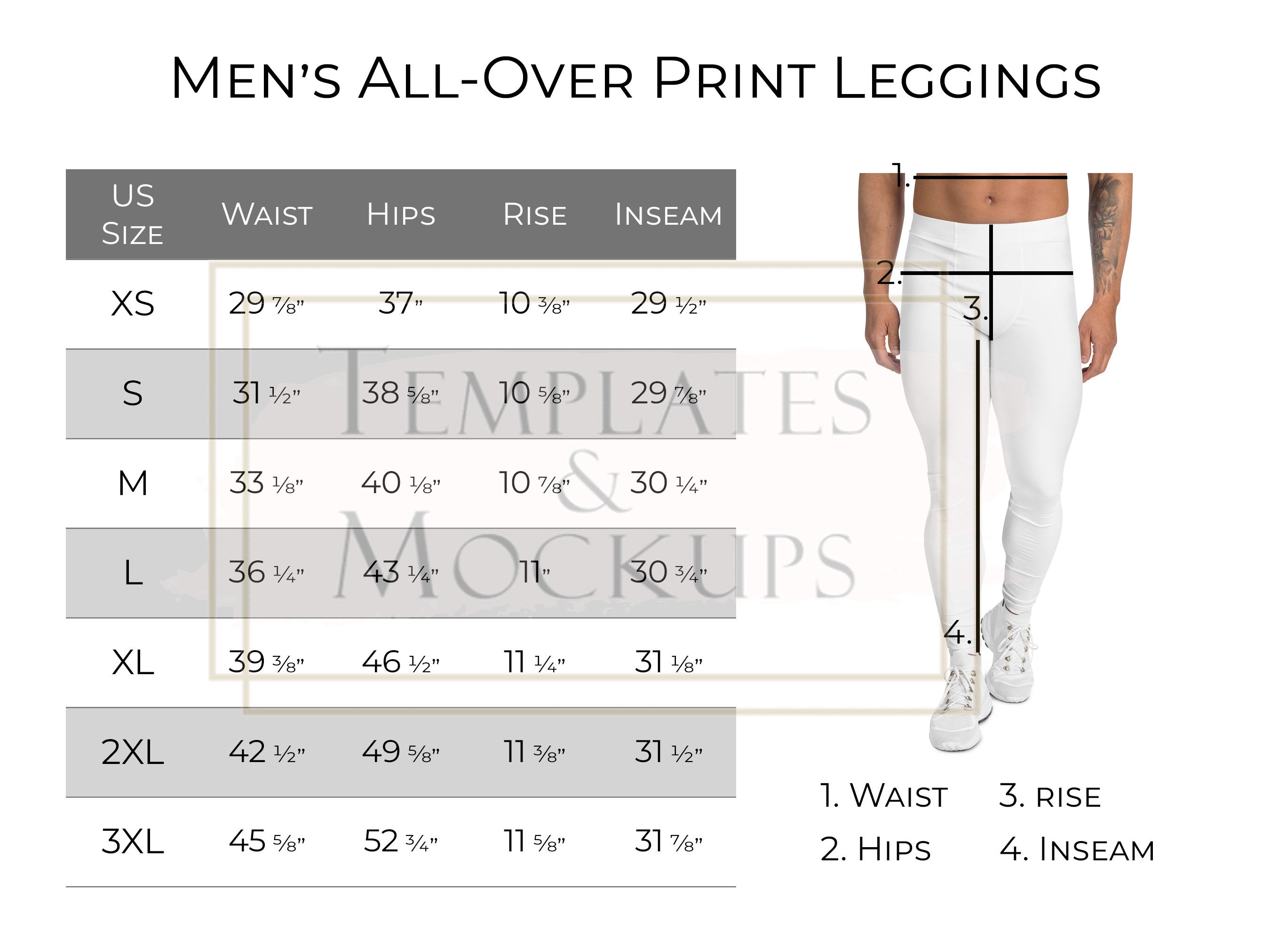 Instant Download Men's All-over Print Leggings Size Chart, Printful AOP ...