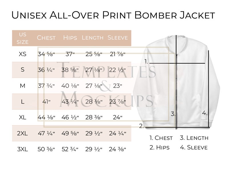 Instant Download Unisex All-over Print Bomber Jacket Size Chart, Pretty ...