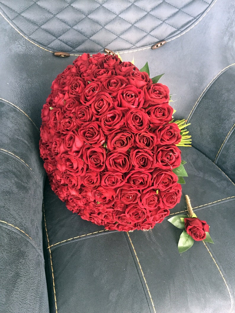 Red Rose Bridal Bouquet, Rose Bridal Bouquet, Rustic Boho Flower ...