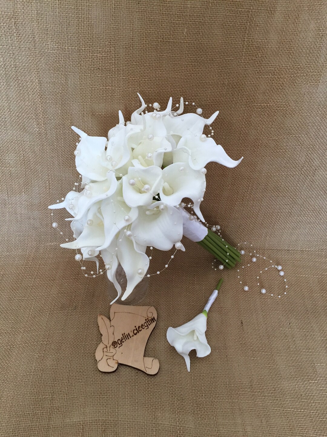 Calla Lilies and Pearly Wedding Bouquet, Wet Gala Bridal Bouquet, White ...