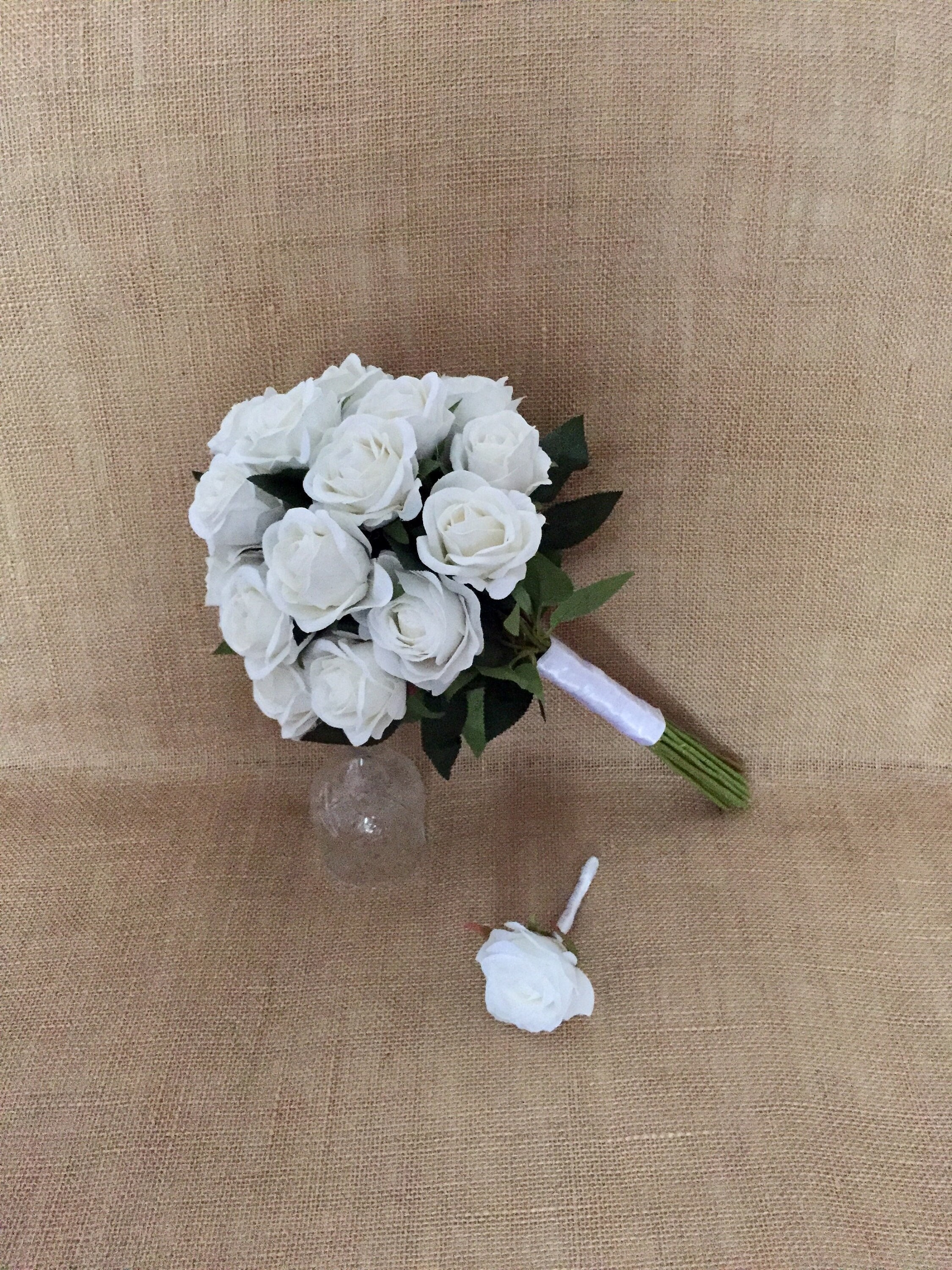 White Rose Bridal Bouquet, Bridal Hand Bouquet, With Rose Design, Real ...
