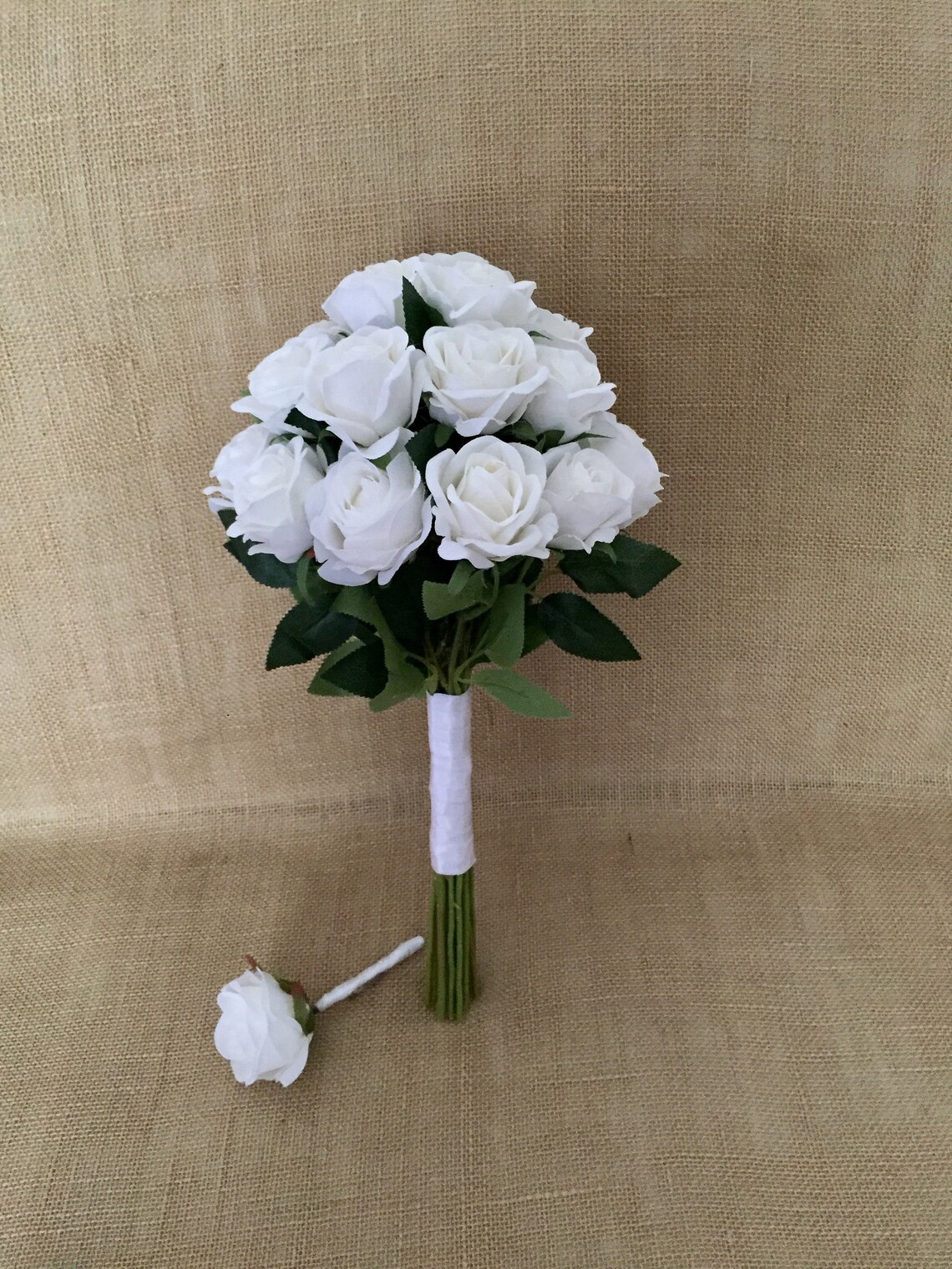 White Rose Bridal Bouquet, Bridal Hand Bouquet, With Rose Design, Real ...