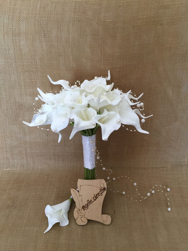 Calla Lilies and Pearly Wedding Bouquet, Wet Gala Bridal Bouquet, White ...