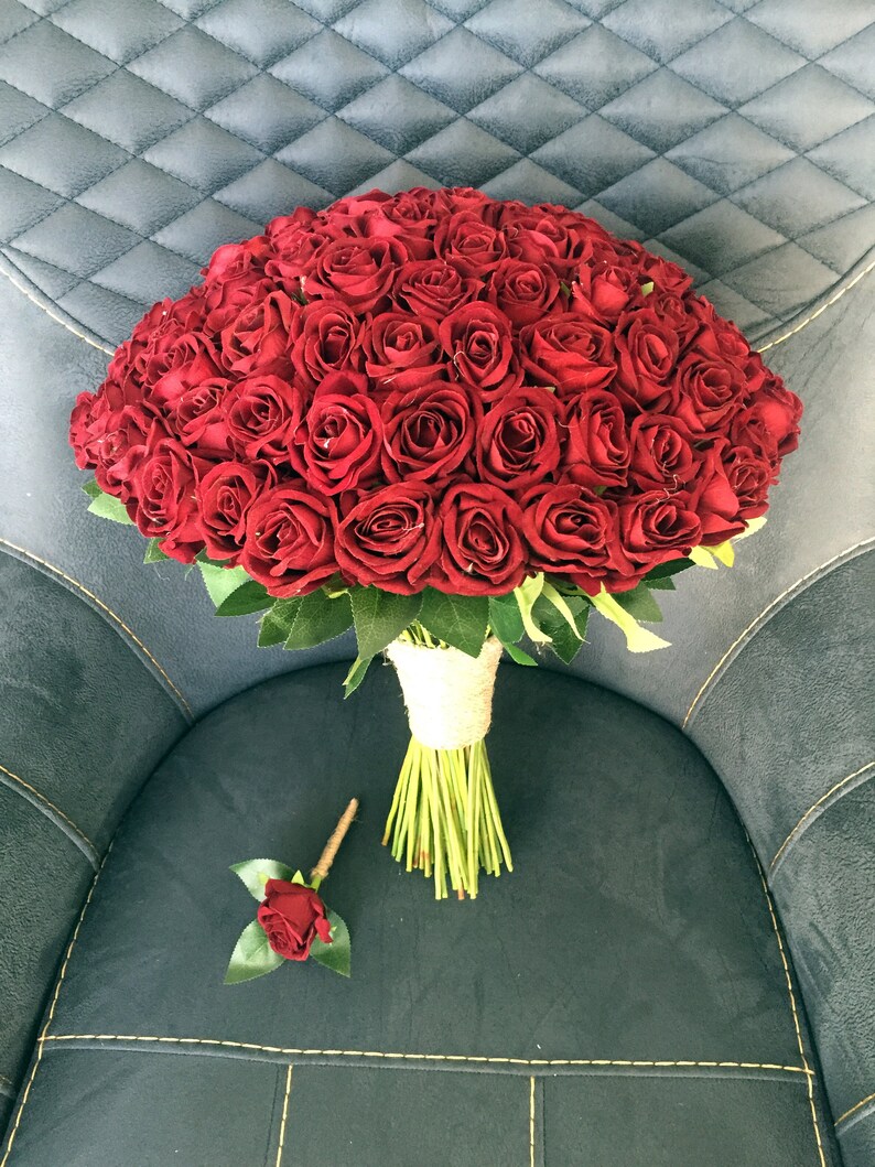 Red Rose Bridal Bouquet, Rose Bridal Bouquet, Rustic Boho Flower ...