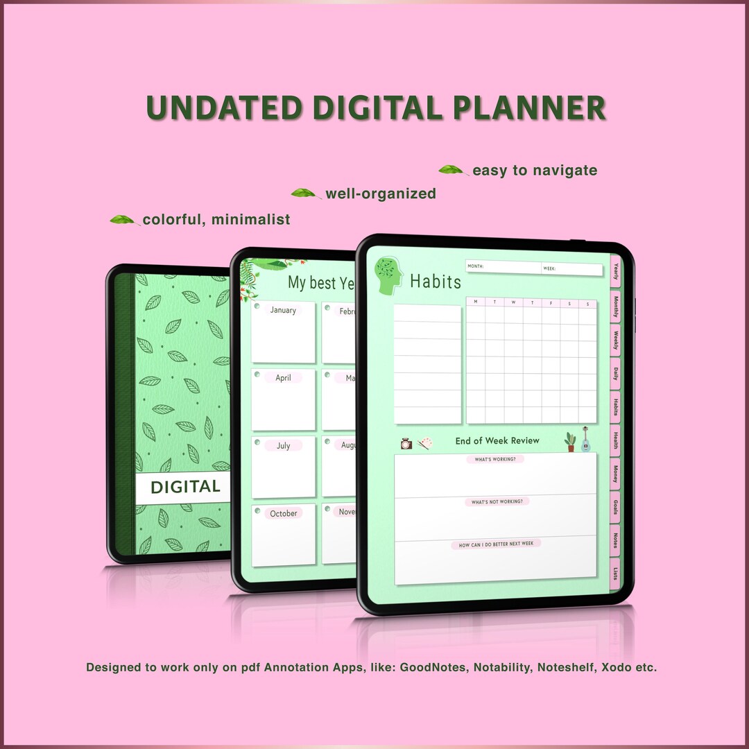 Undated Digital Planner, Minimalist, Nature Themed. Paper-free Planner ...