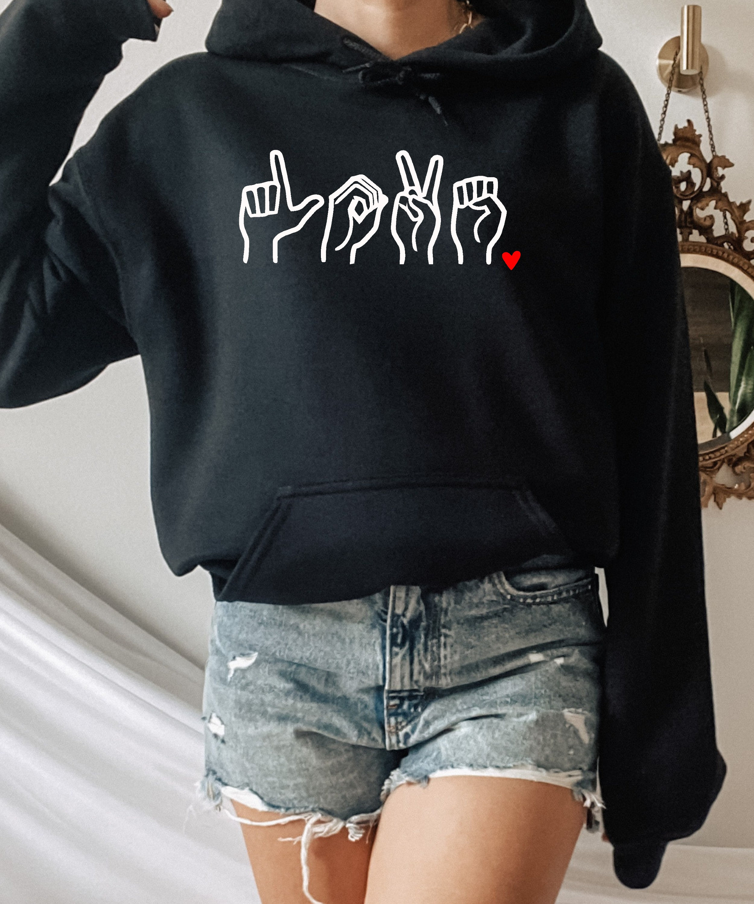 Sign Language Hoodie Love Sign Language Sweat Love Letter - Etsy