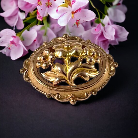 Antique French Brooch, 1800s Rose & Yellow Gold Plate… - Gem