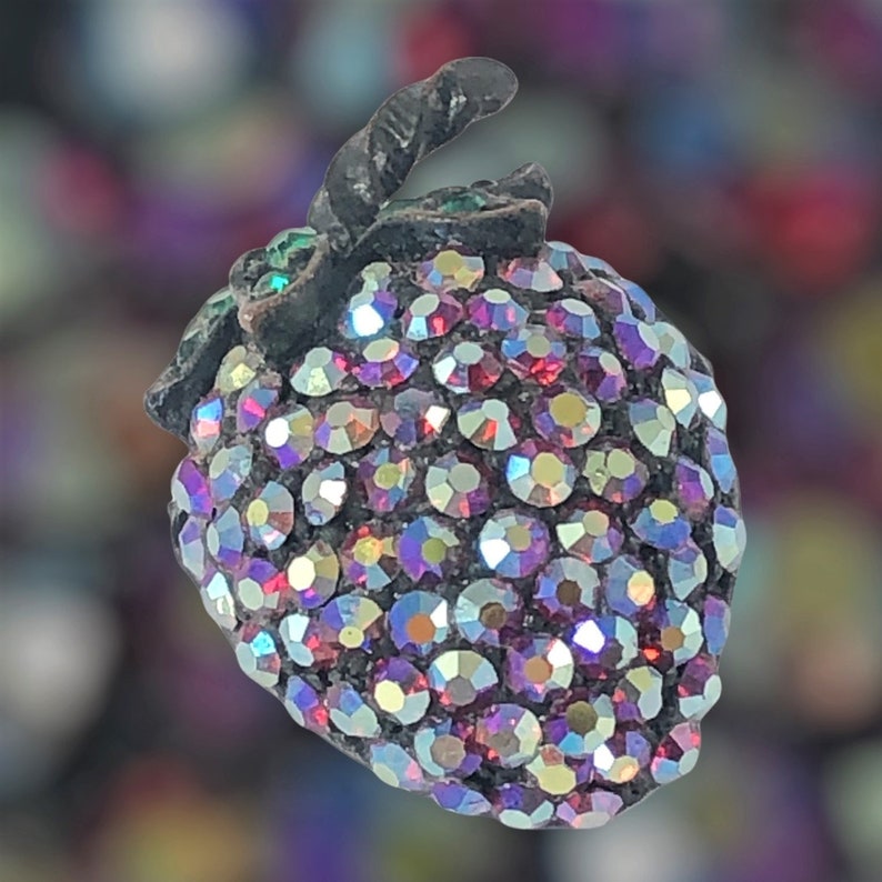 Vintage Weiss Red AB Rhinestones & Japanned Metal Strawberry Brooch ...