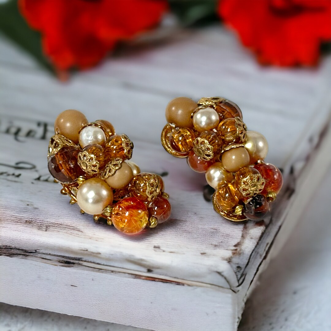 Vintage Fall Colors Filigree Cluster Clip-on Earrings 1950s | Autumn ...