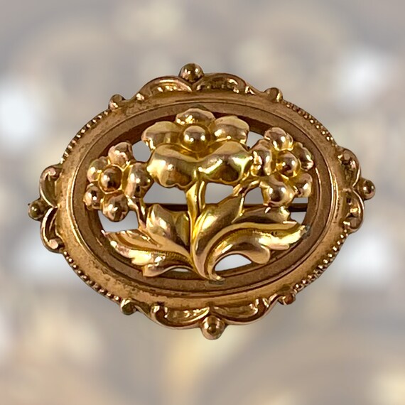 Antique French Brooch, 1800s Rose & Yellow Gold Plate… - Gem