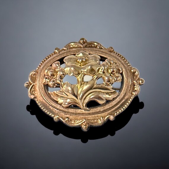 Antique French Brooch, 1800s Rose & Yellow Gold Plate… - Gem