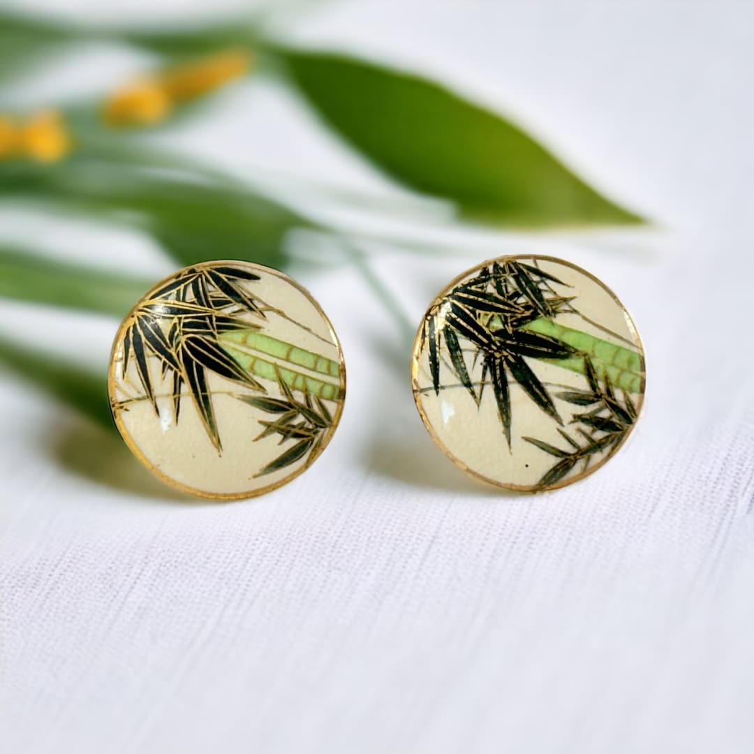 Antique Satsuma Button Screw Back Earrings - Early 1900s - Bamboo Motif ...