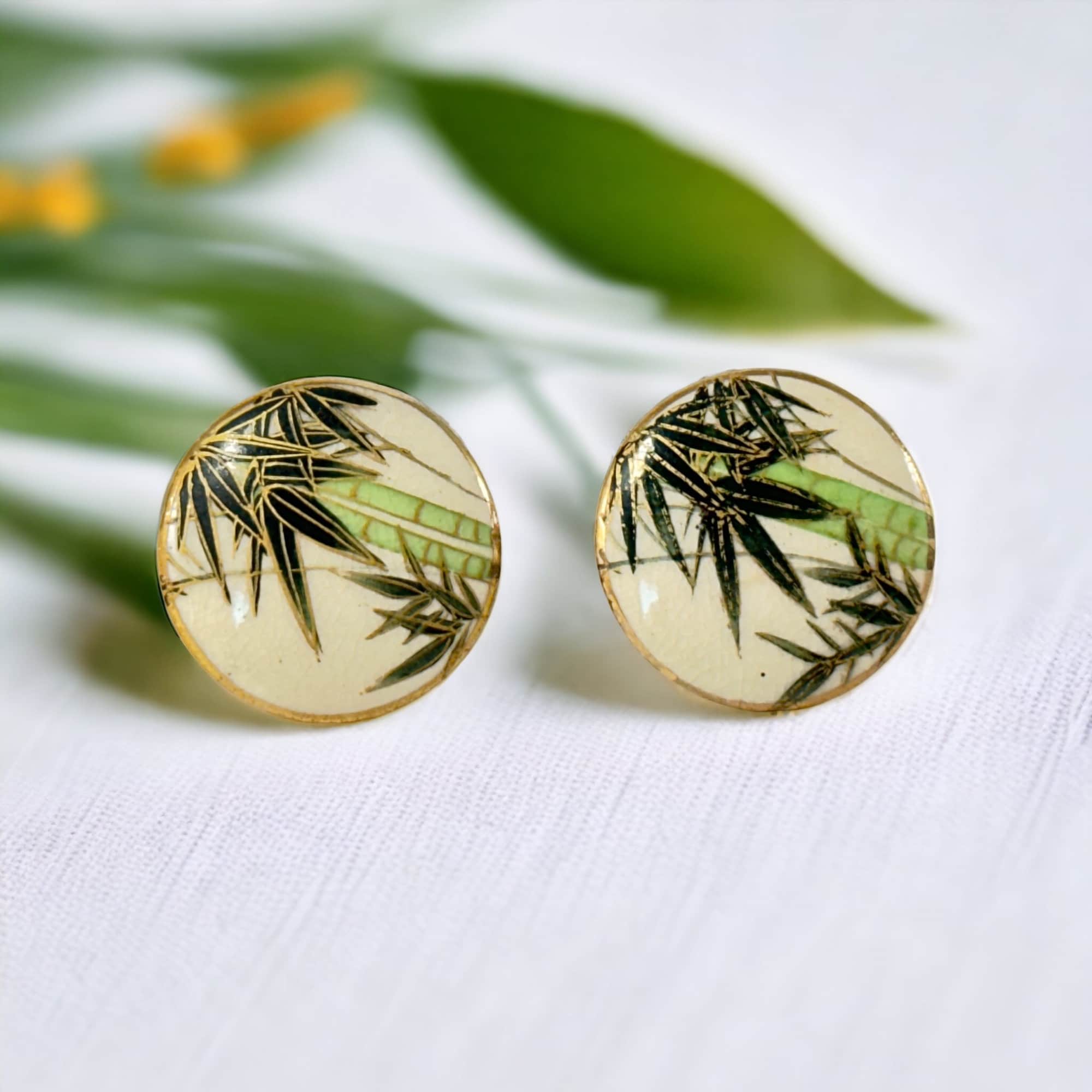 Antique Satsuma Button Screw Back Earrings Early 1900s Bamboo Motif - Etsy