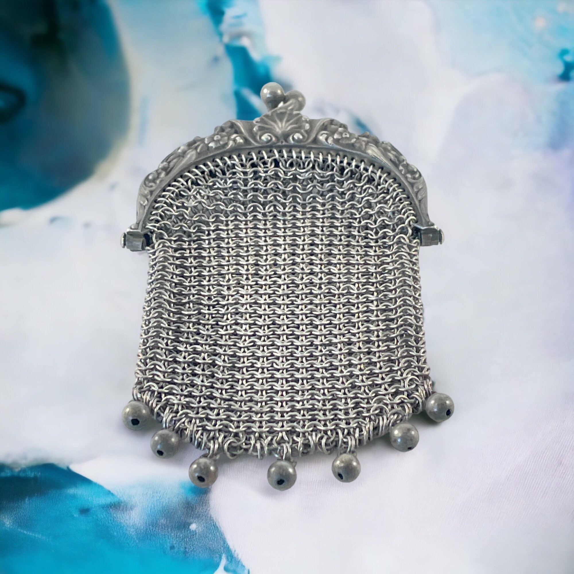 Antique French Silver Chainmail Chatelaine Floral Coin Purse - Etsy
