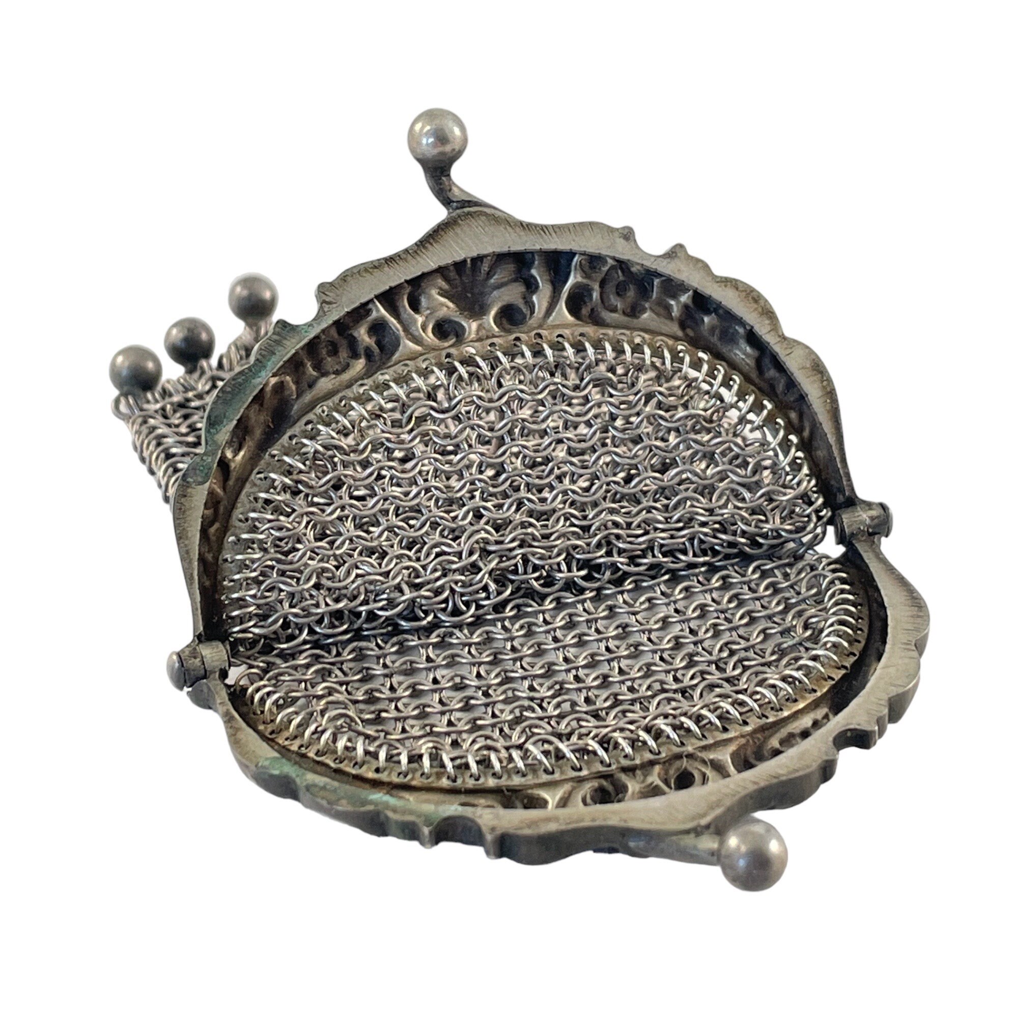 Antique French Silver Chainmail Chatelaine Floral Coin Purse - Etsy