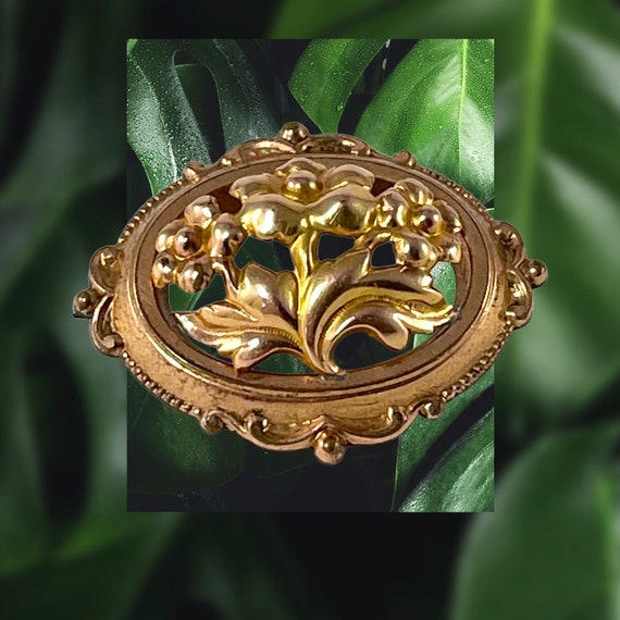 Antique French Brooch, 1800s Rose & Yellow Gold Plate… - Gem