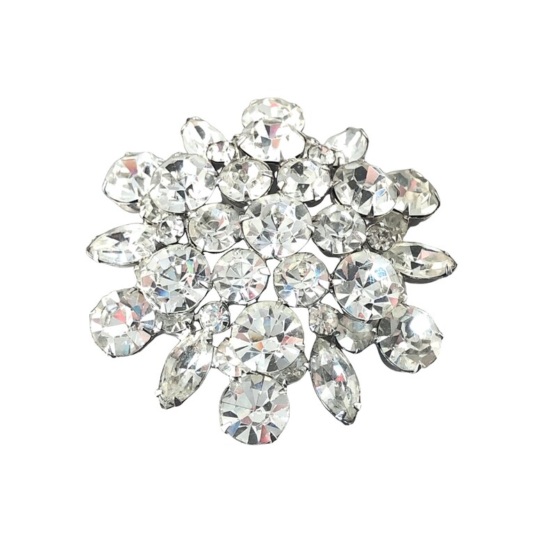 Vintage Weiss Style Large Floral Round Brooch, Clear Rhinestones ...