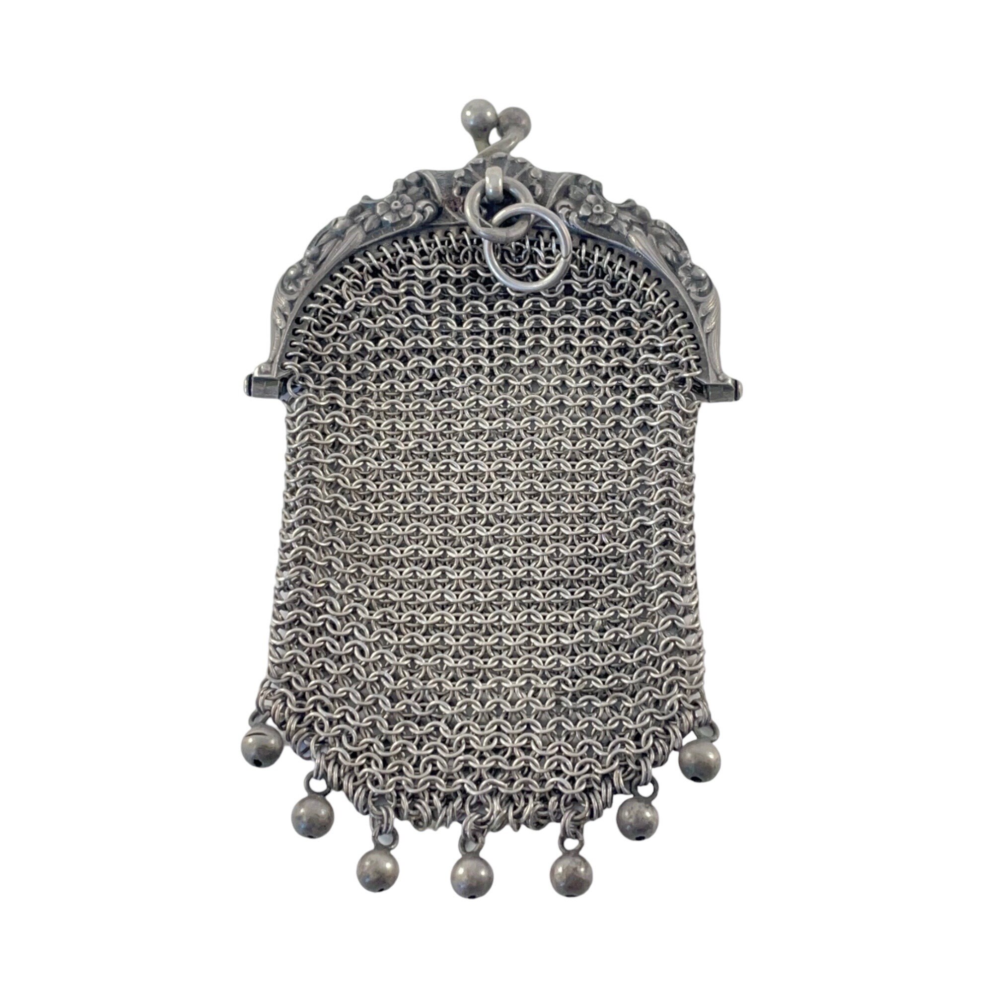 Antique French Silver Chainmail Chatelaine Floral Coin Purse - Etsy