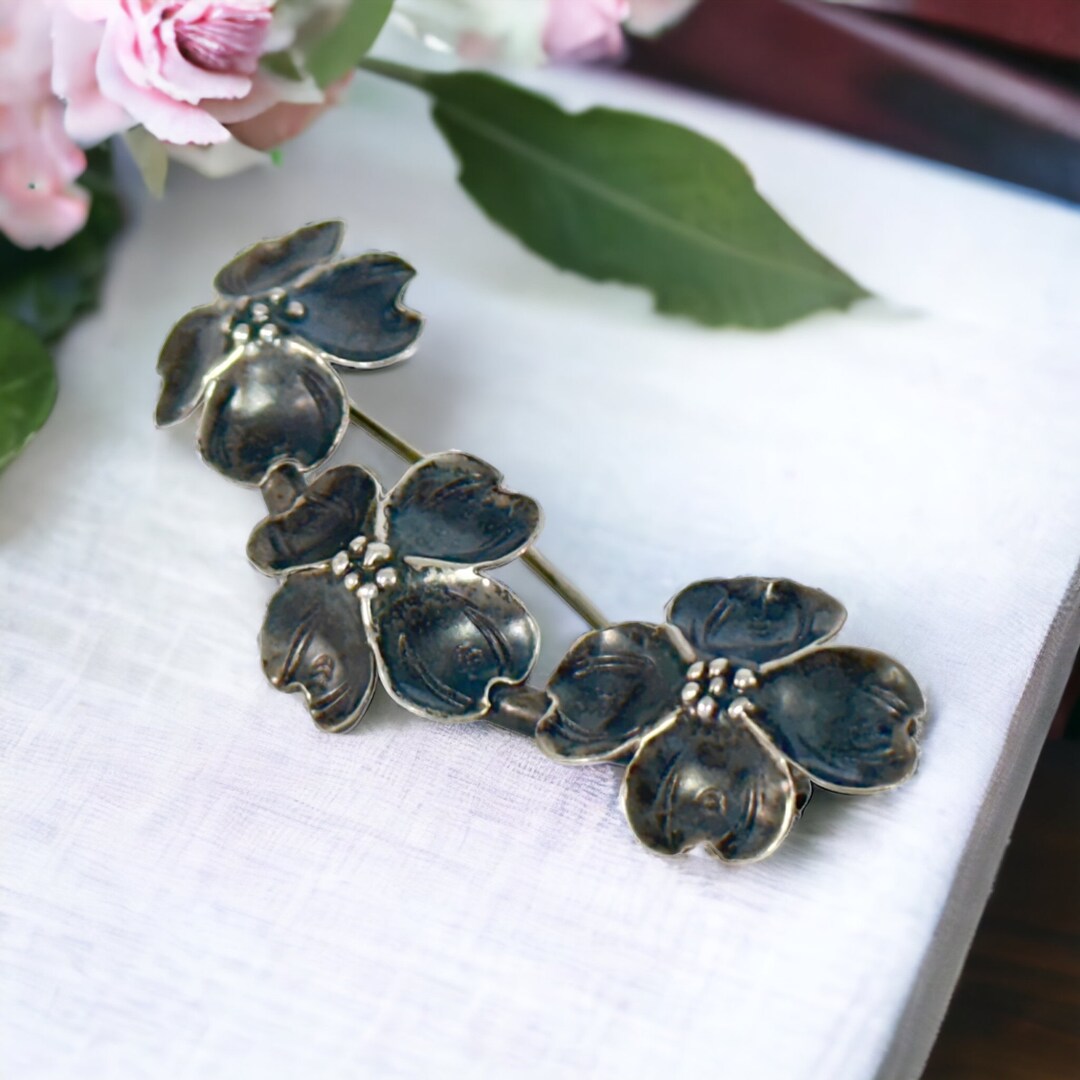 Vintage Stuart NYE Triple Dogwood Flower Sterling Silver Brooch - Retro ...