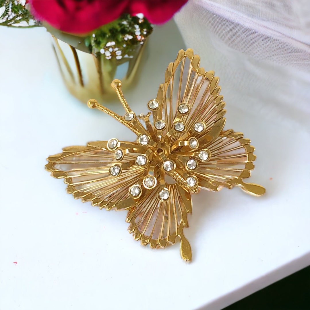 Vintage Monet Gold Tone Butterfly Brooch - Elegant Winged Beauty - Etsy