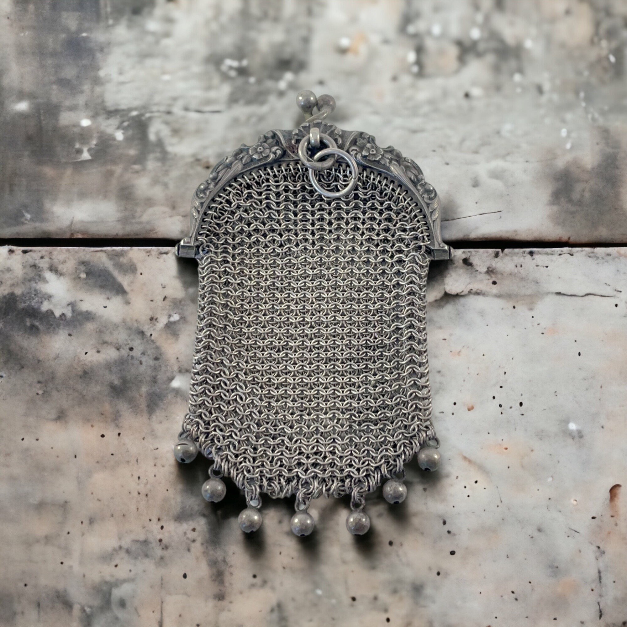 Antique French Silver Chainmail Chatelaine Floral Coin Purse - Etsy