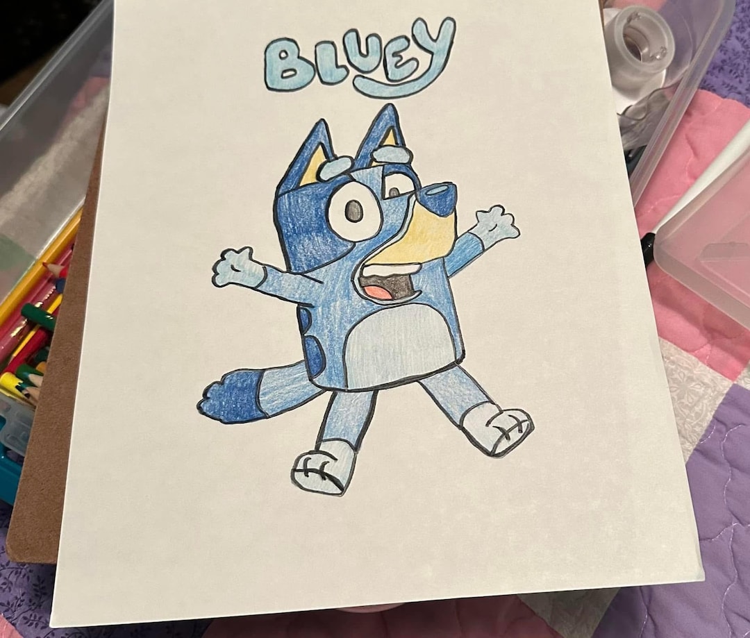 Hand-colored Bluey Drawing: 8x10 Art - Etsy