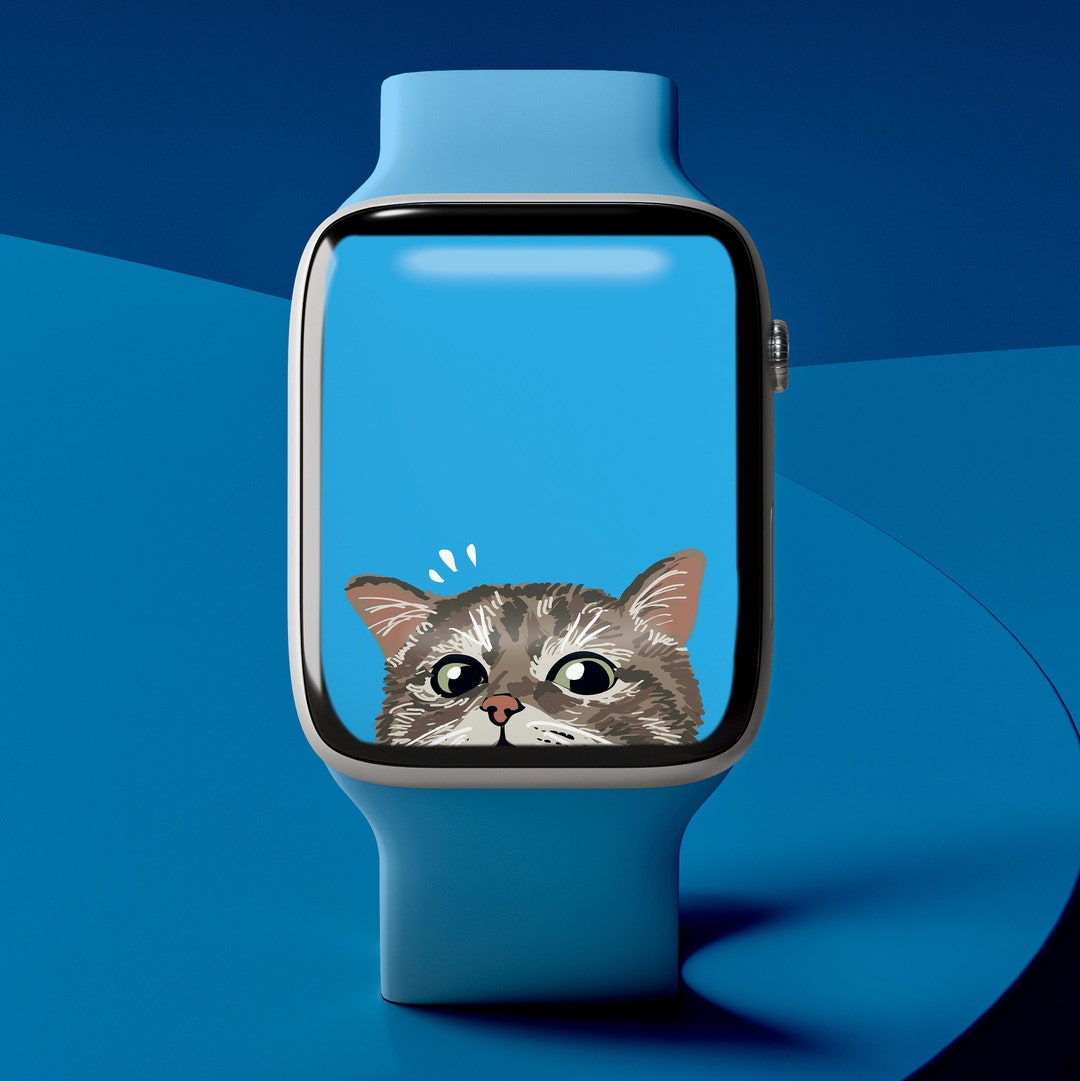 Cute Cat Apple Watch Wallpaper, Cute Patterned Cat, Whimsical Gray Cat ...