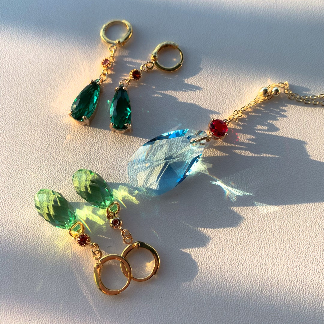 Austrian Crystal a Set 14k Gold Howl Necklace Howls Earrings,c - Etsy