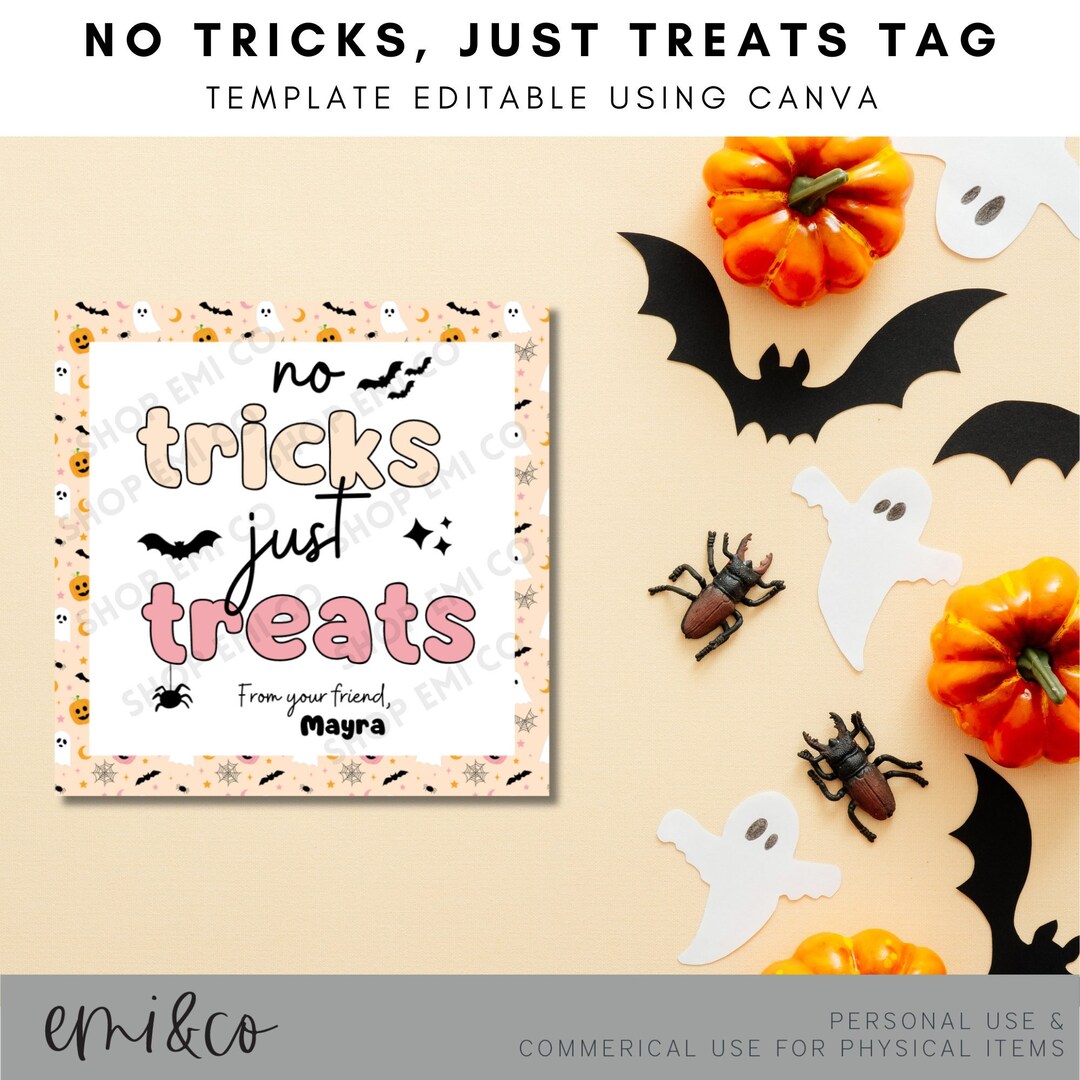 No Tricks, Just Treats, Gift Tag, Customizable, Halloween Tags, Gift ...