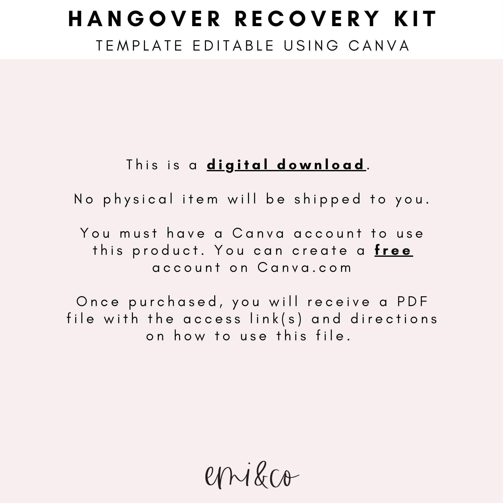 Hangover Recovery Kit Editable Template Canva Template - Etsy