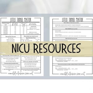 NICU Neonatal Intensive Care Unit Nurse RN Resources Printable Quick ...