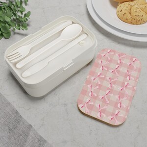 Coquette Pink Ribbon Bows Bento Lunch Box Set With Cutlery Coquette ...