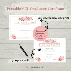 Personalized NICU Graduation Certificate Pink Roses Sign Neonatal ...