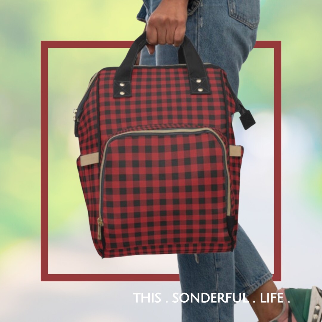 Baby Diaper Backpack Bag Red Black Plaid Buffalo Check Flannel Print ...