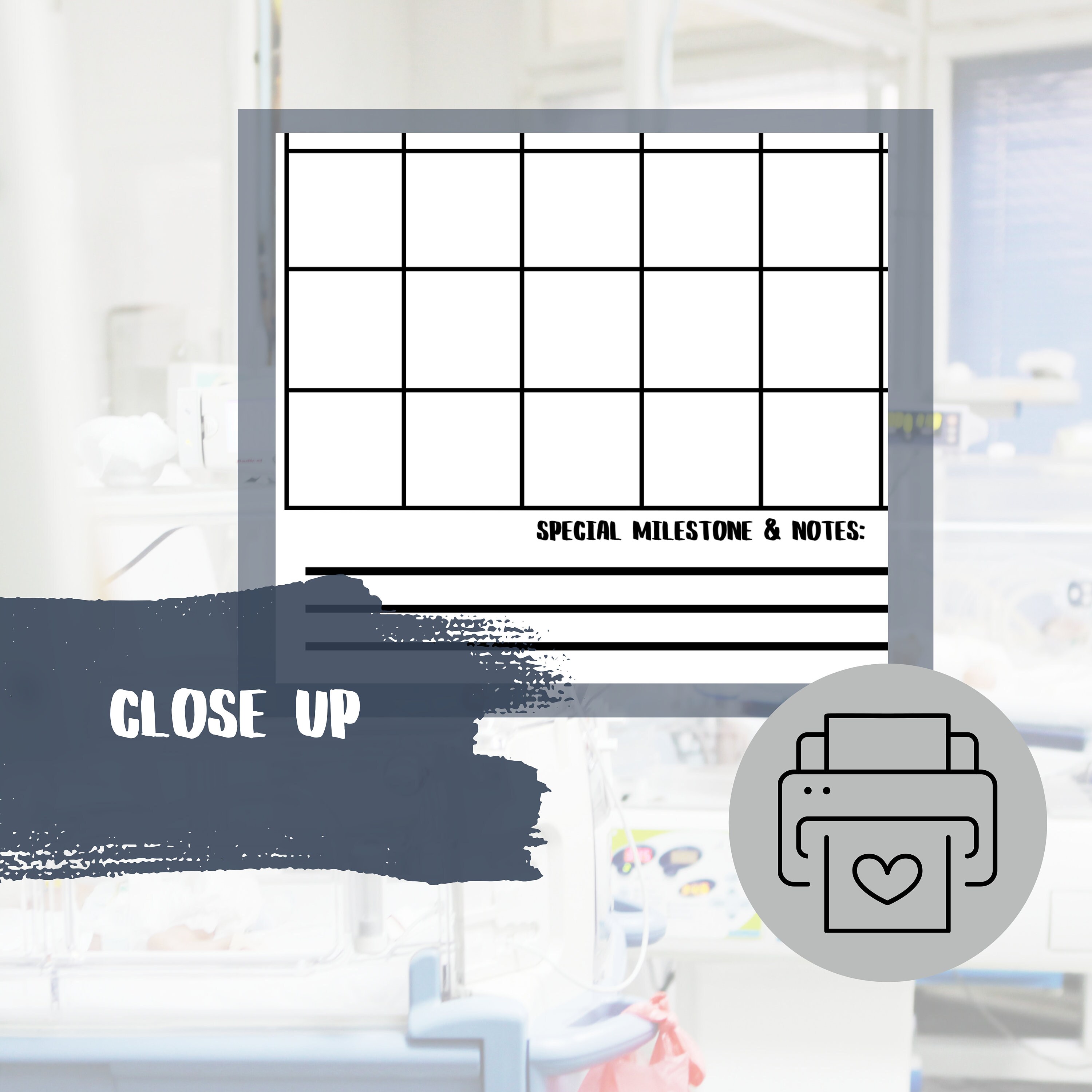 NICU Days Printable Monthly Calendar Neonatal Intensive Care Unit ...