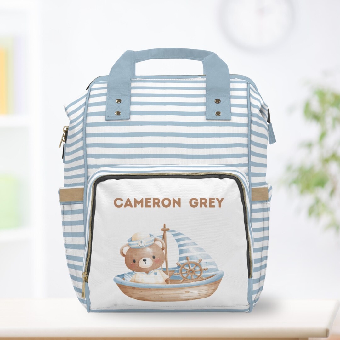 Nautical Personalized Name Baby Boy Diaper Bag Backpack Blue Teddy ...