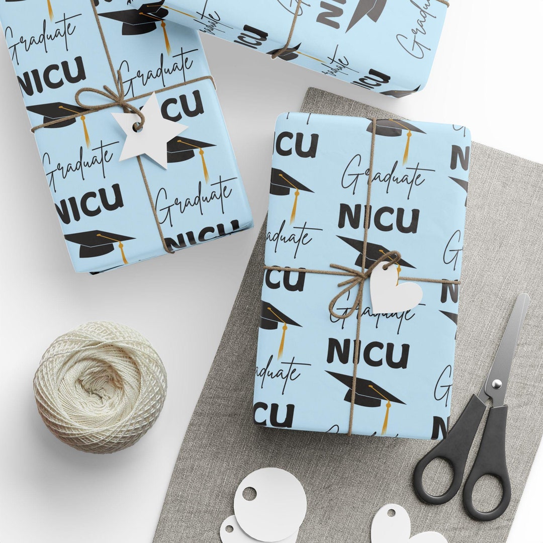 NICU Graduate Wrapping Paper Roll Boy Baby Blue Custom Neonatal ...