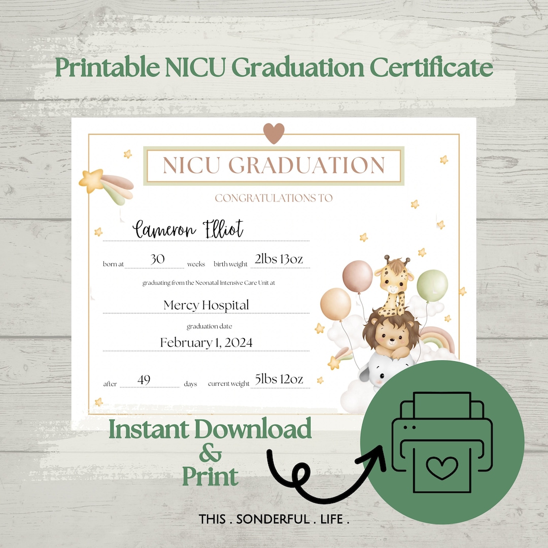 Personalized NICU Graduation Certificate Jungle Sign Neonatal Intensive ...