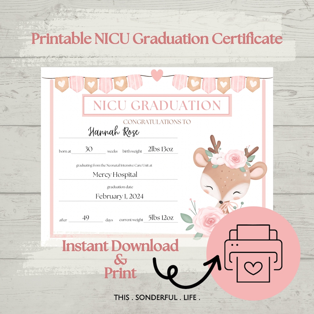 Personalized NICU Graduation Certificate Woodland Sign Neonatal ...