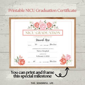 Personalized NICU Graduation Certificate Pink Roses Sign Neonatal ...